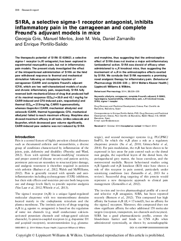 (PDF) S1RA, a selective sigma-1 receptor antagonist, inhibits ...