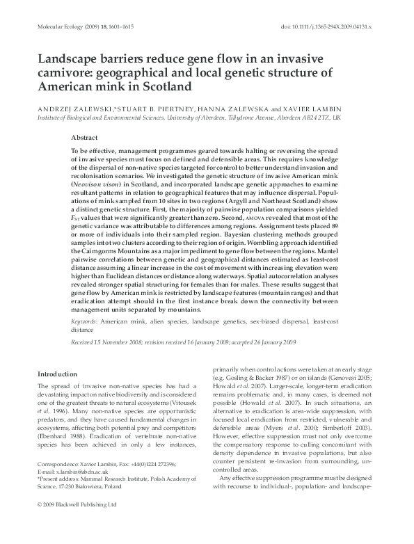 (PDF) Landscape barriers reduce gene flow in an invasive carnivore ...