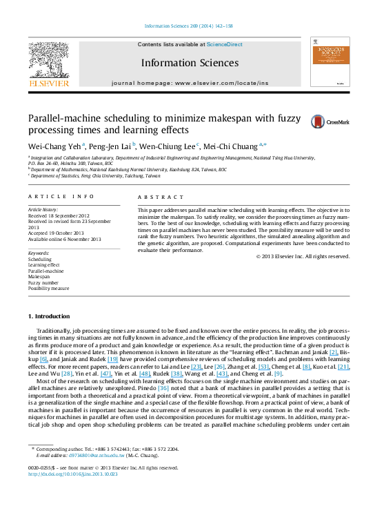 Pdf Parallel Machine Scheduling To Minimize The Makespan With Sequence Dependent Deteriorating