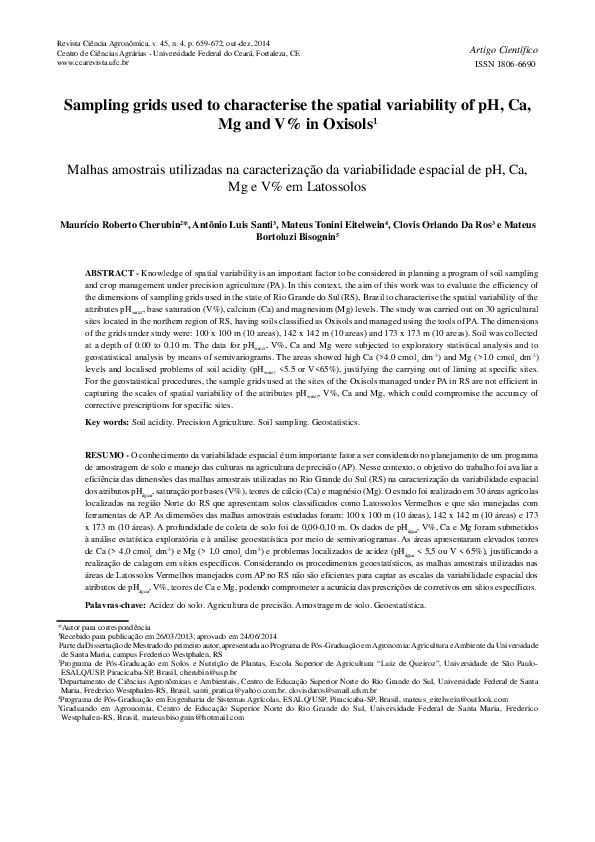 (PDF) Sampling grids used to characterise the spatial variability of pH, Ca,Mg and V% in Oxisols