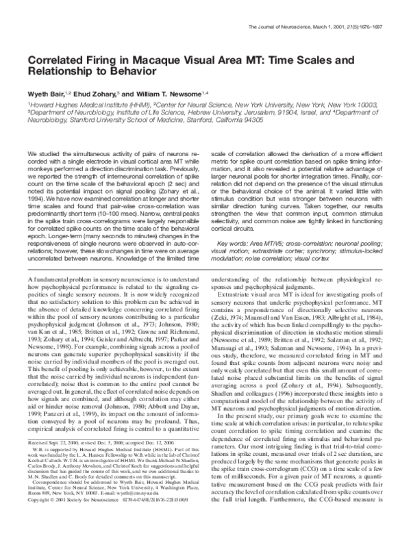 (PDF) Correlated firing in macaque visual area MT: time scales and relationship to behavior
