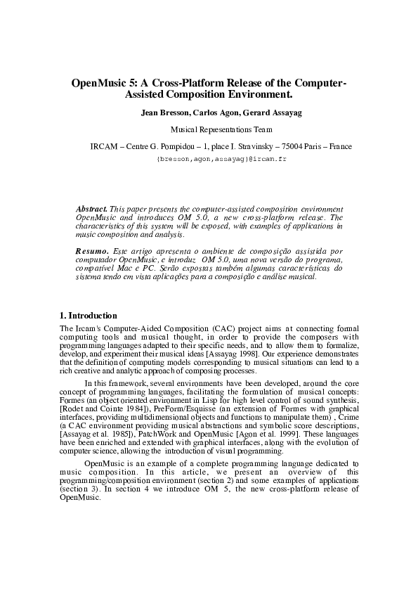 (PDF) Openmusic 5: A cross-platform release of the computer-assisted composition environment