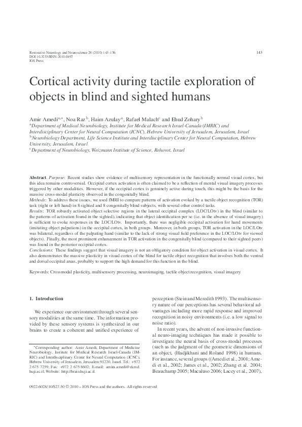 (PDF) Cortical activity during tactile exploration of objects in blind ...