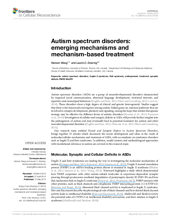 (PDF) Autism spectrum disorders: emerging mechanisms and mechanism ...