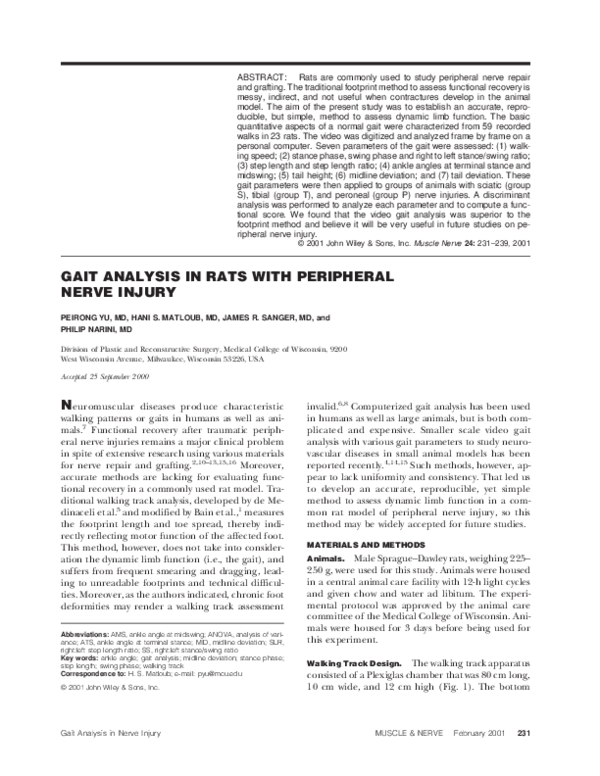 (PDF) Gait analysis in rats with peripheral nerve injury | Peirong Yu ...