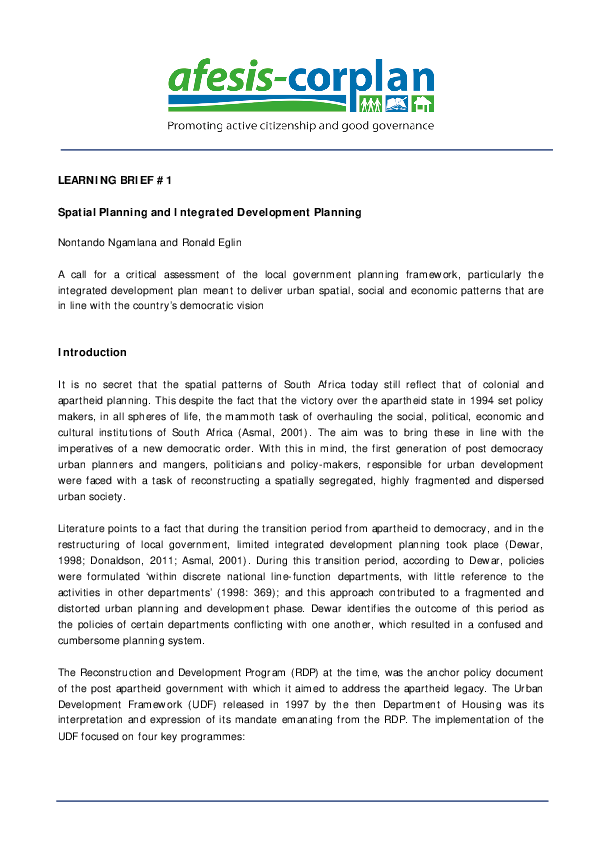 (PDF) LEARNING BRIEF #1 Spatial Planning and Integrated Development ...