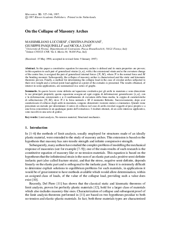 (PDF) On the Collapse of Masonry Arches