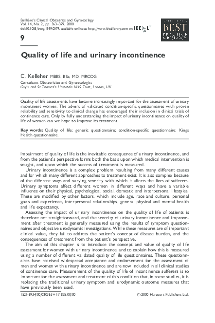 Pdf Quality Of Life And Urinary Incontinence