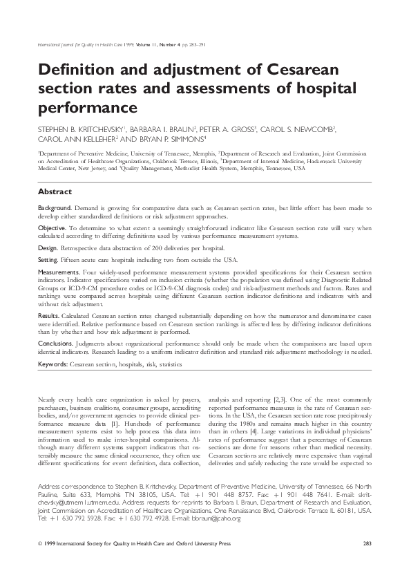 (PDF) Definition and adjustment of Cesarean section rates and ...