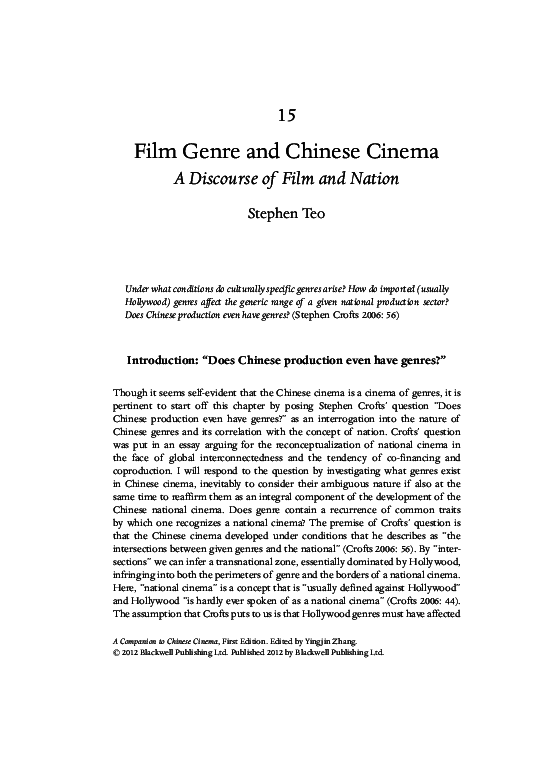 (PDF) Film Genre and Chinese Cinema