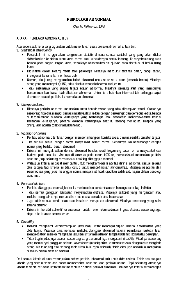 (DOC) PSIKOLOGI ABNORMAL APAKAH PERILAKU ABNORMAL ITU