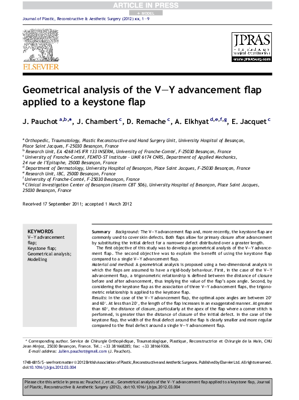 (PDF) Geometrical analysis of the V–Y advancement flap applied to a ...