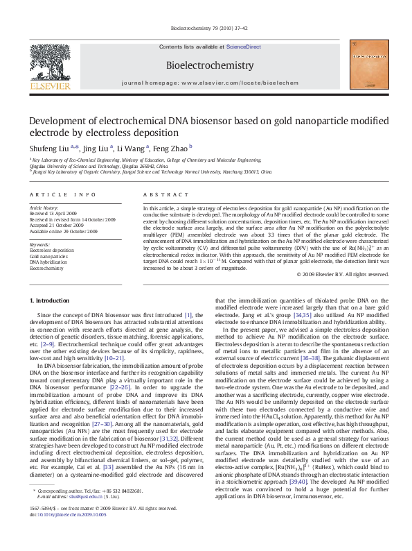(PDF) Development of electrochemical DNA biosensor based on gold ...