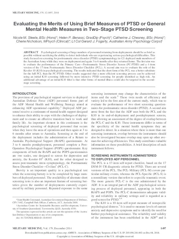 (PDF) Evaluating the Merits of Using Brief Measures of PTSD or General ...