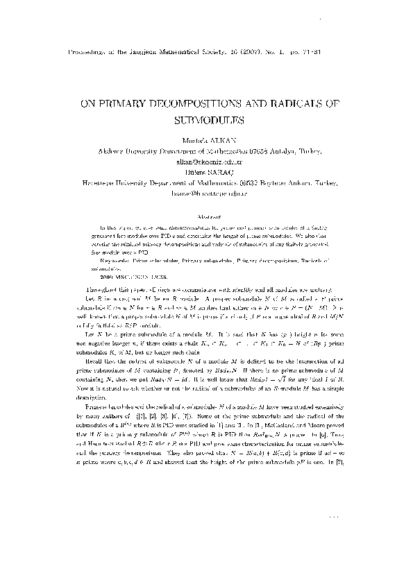 (PDF) On primary decompositions and radicals of submodules