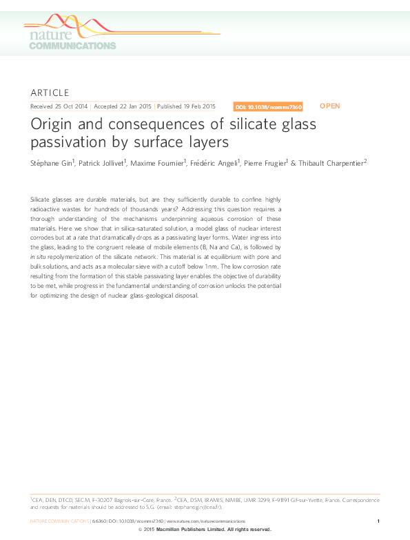 (PDF) Origin and consequences of silicate glass passivation by surface ...