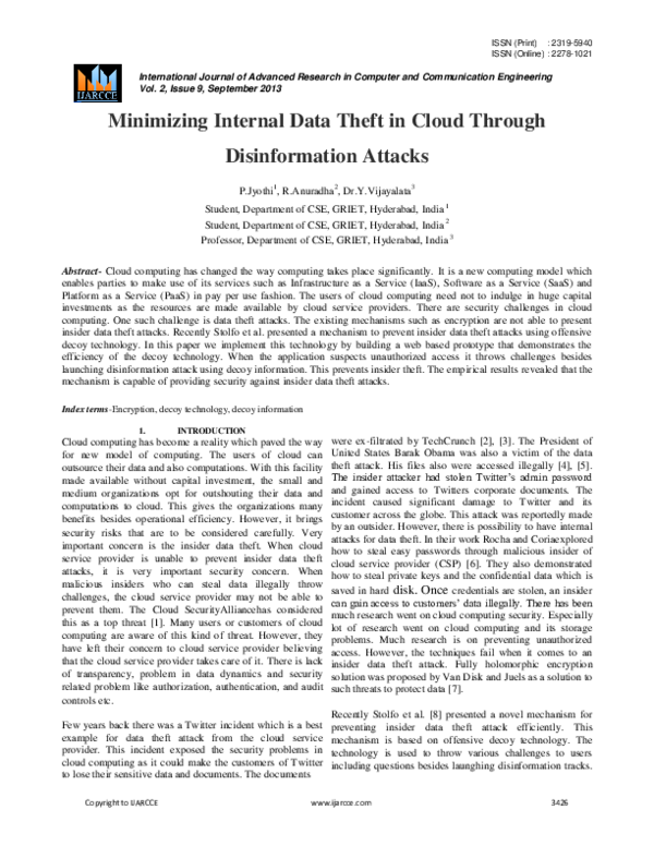 (PDF) Minimizing Internal Data Theft in Cloud Through Disinformation ...