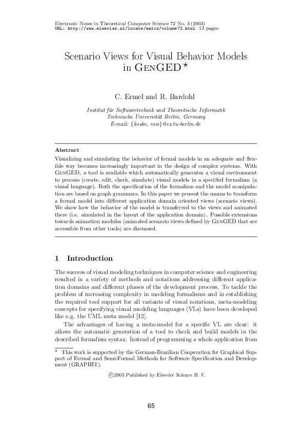 (PDF) Scenario Views for Visual Behavior Models in GenGED