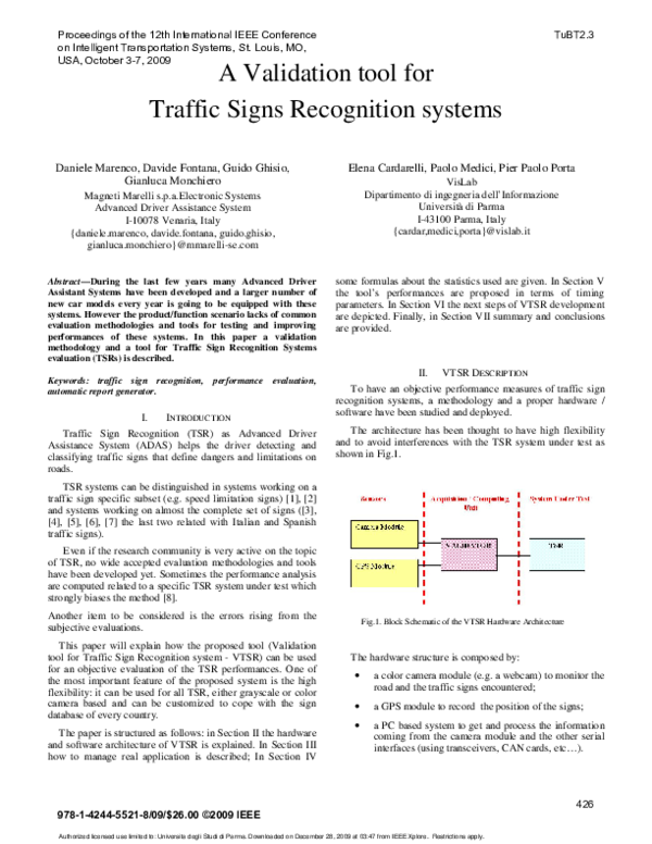 Pdf A Validation Tool For Traffic Signs Recognition Systems Elena Cardarelli
