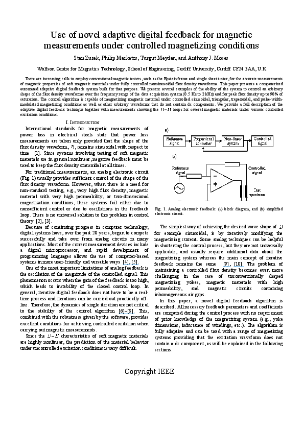(PDF) Use of novel adaptive digital feedback for magnetic measurements ...