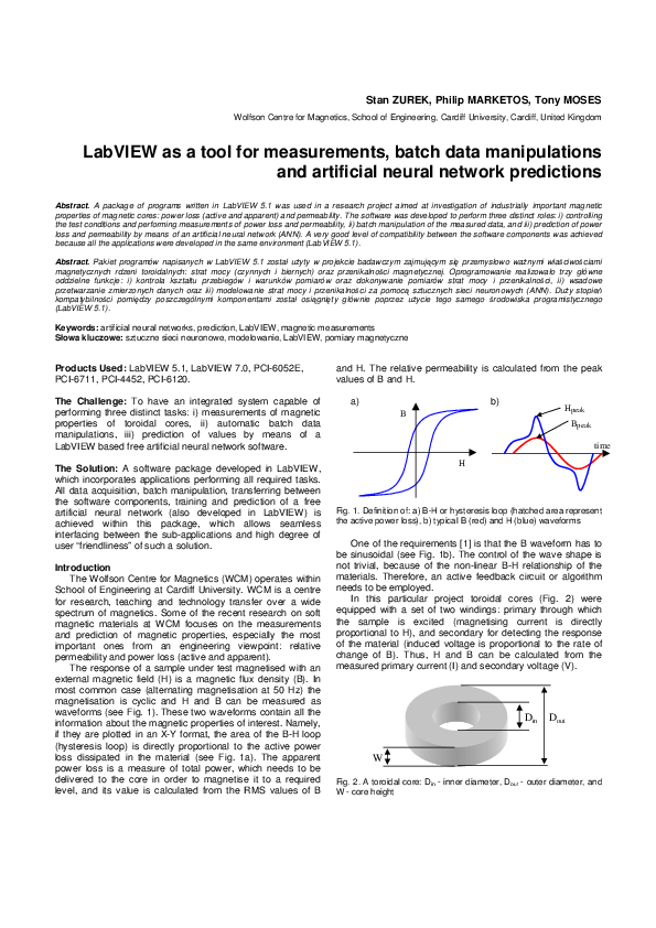 Pdf Labview As A Tool For Measurements Batch Data Manipulations And Artificial Neural Network