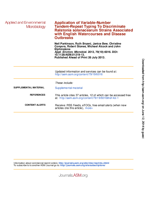Pdf Application Of Variable Number Tandem Repeat Vntr Typing To
