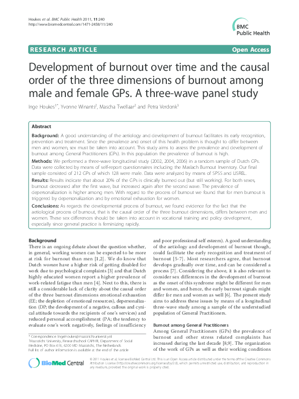(PDF) Development of burnout over time and the causal order of the ...