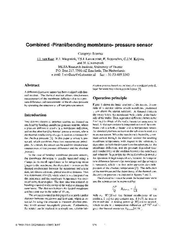 (PDF) Combined Pirani/bending membrane-pressure sensor