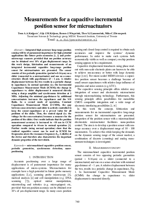 (PDF) Measurements for a capacitive incremental position sensor for ...