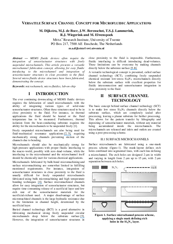 (PDF) A versatile surface channel concept for microfluidic applications
