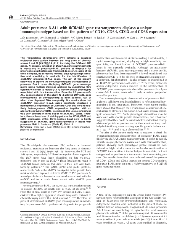 (PDF) Adult precursor B-ALL with BCR/ABL gene rearrangements displays a ...