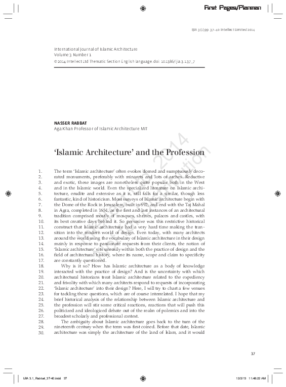 (PDF) ‘Islamic Architecture’ and the Profession