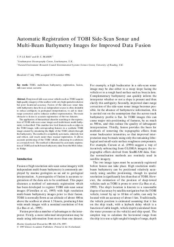 (PDF) Automatic Registration of TOBI Side-Scan Sonar and MultiBeam ...
