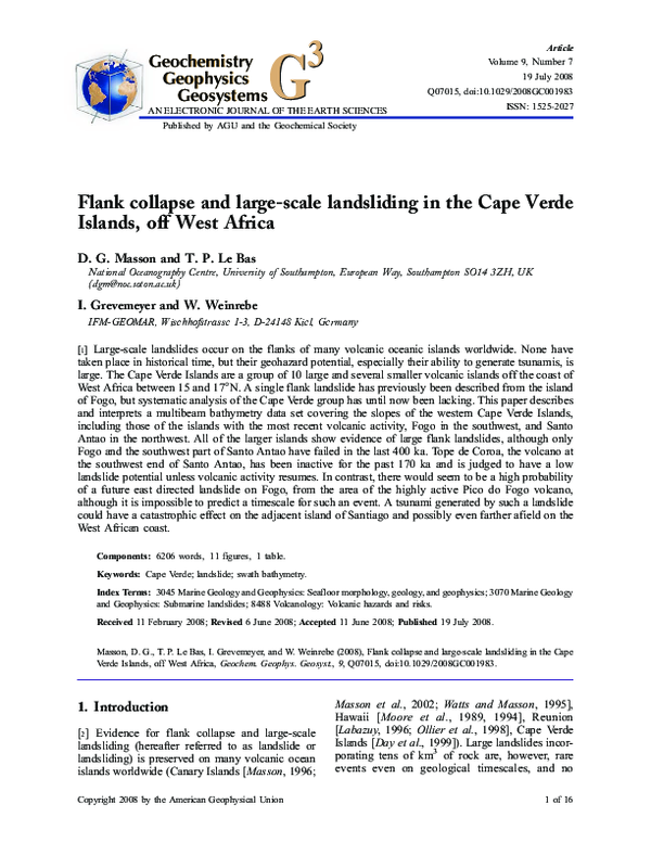 (PDF) Flank collapse and large-scale landsliding in the Cape Verde ...