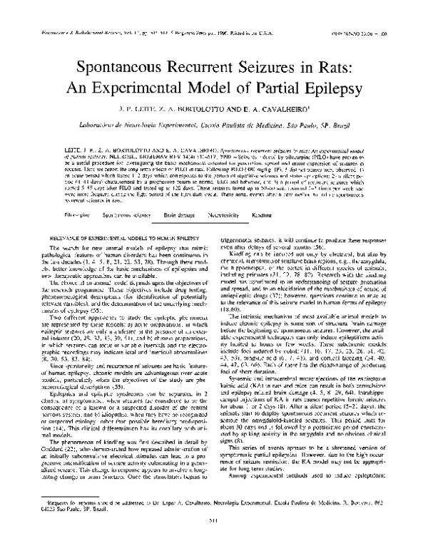 Spontaneous recurrent seizures in rats: An experimental model of ...