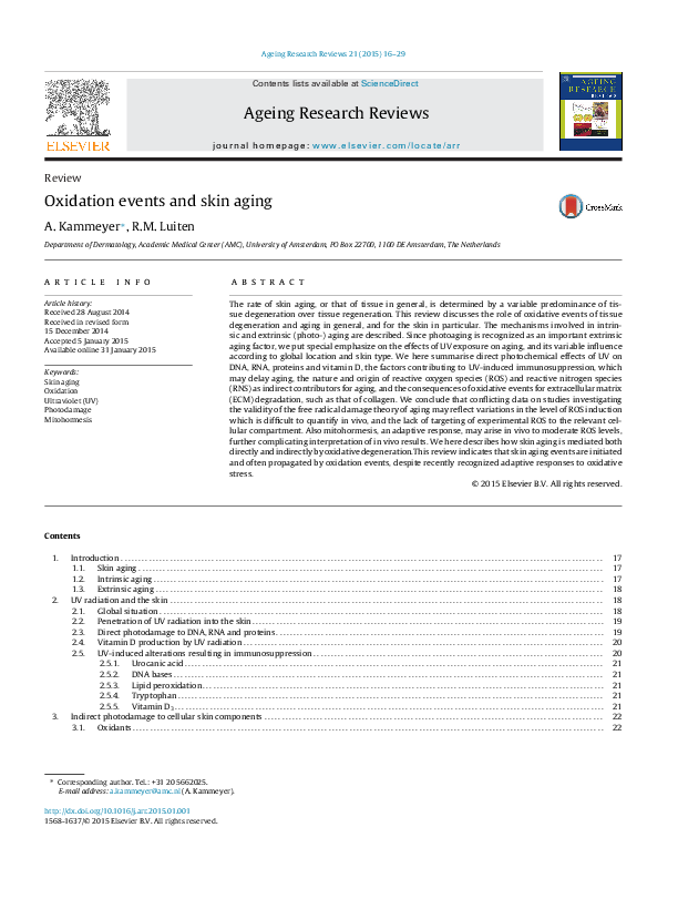 (PDF) Oxidation events and skin aging