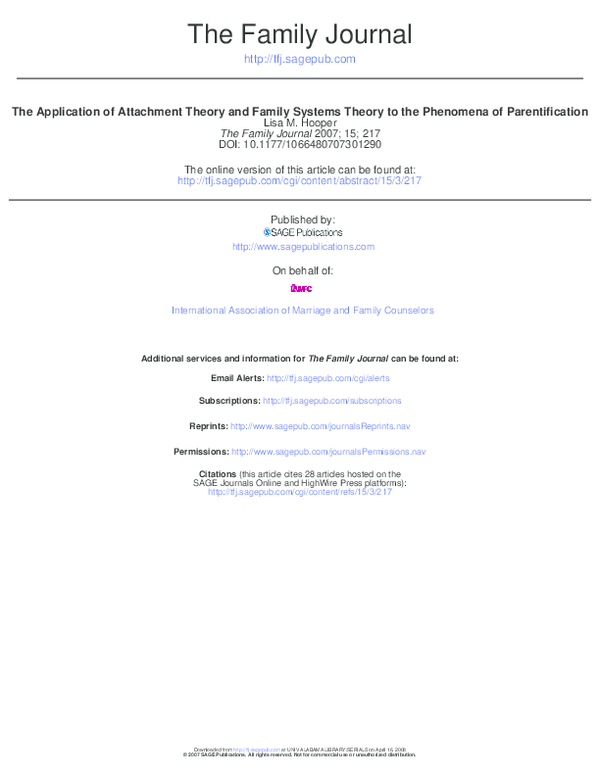 (PDF) The Application of Attachment Theory and Family Systems Theory to ...