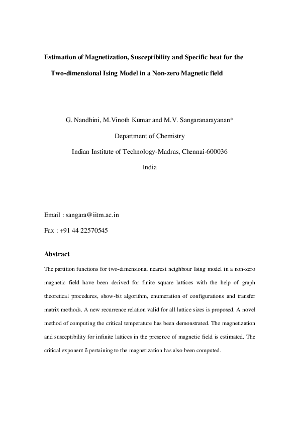 (PDF) Estimation of Magnetization, Susceptibility and Specific Heat for ...