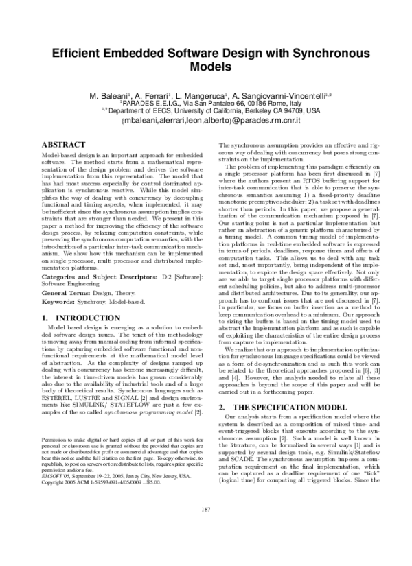 (PDF) Efficient embedded software design with synchronous models