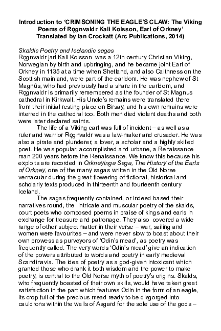 (DOC) Introduction to CRIMSONING THE EAGLE'S CLAW: The Viking Poems of ...