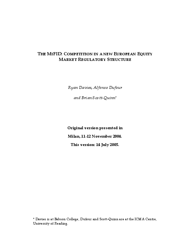 (PDF) The MiFID: Competition in a New European Equity Market Regulatory ...