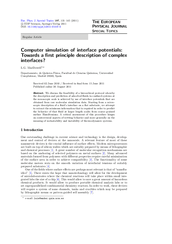 (PDF) Computer simulation of interface potentials: Towards a first ...
