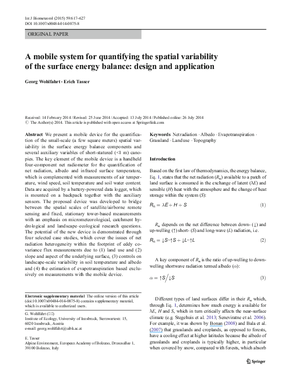 (PDF) A mobile system for quantifying the spatial variability of the surface energy balance ...