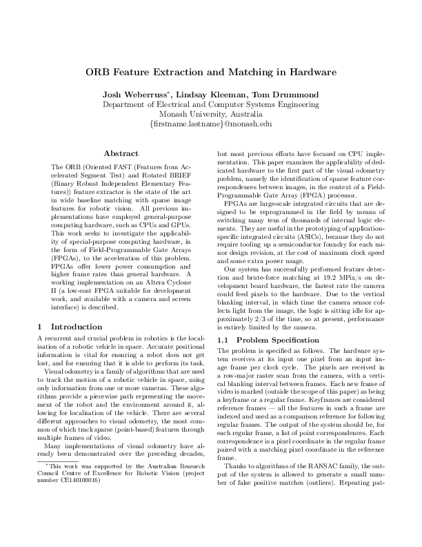 Pdf Orb Feature Extraction And Matching In Hardware