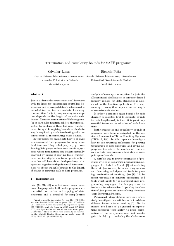 (PDF) Termination and complexity bounds for SAFE programs