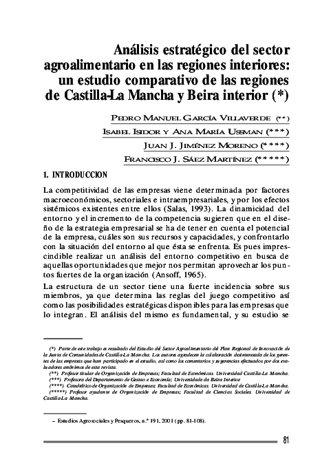 (PDF) Análisis estratégico del sector agroalimentario en las regiones interiores: un estudio ...
