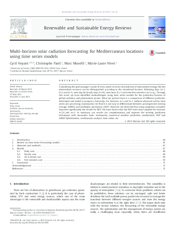 (PDF) Multi-horizon solar radiation forecasting for Mediterranean ... (PDF) Multi-horizon solar radiation forecasting for Mediterranean ...