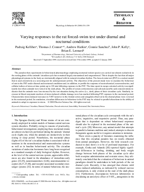 (PDF) Varying responses to the rat forced-swim test under diurnal and ...