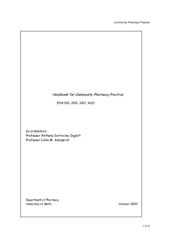 (PDF) Handbook for Community Pharmacy Practice