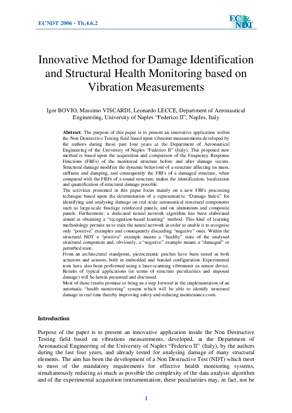 (PDF) Innovative Method for Damage Identification and Structural Health Monitoring based on ...